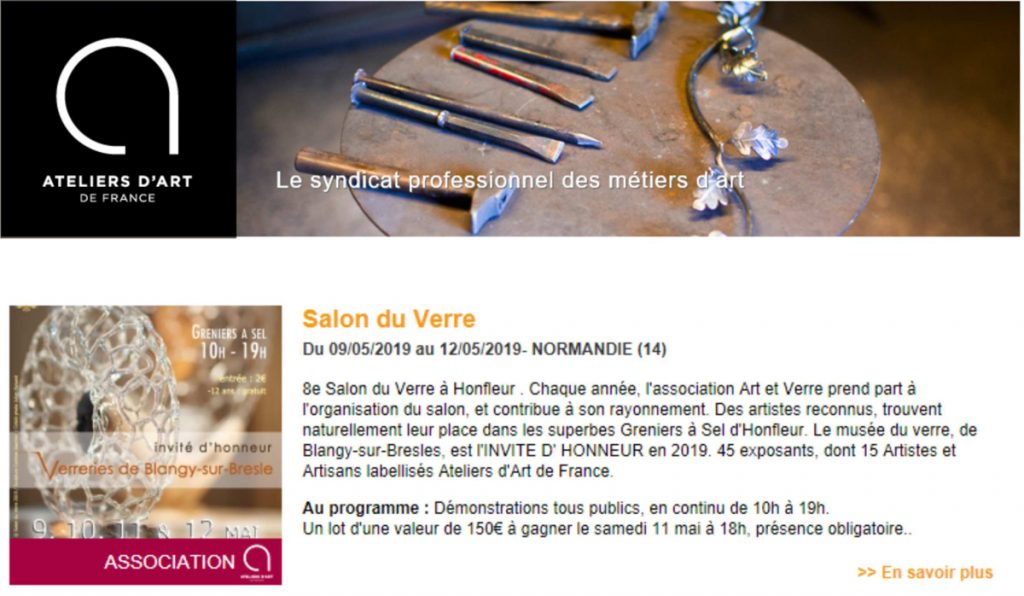Ateliers d'Art de France mai 2019 - Le Salon du Verre, Honfleur
